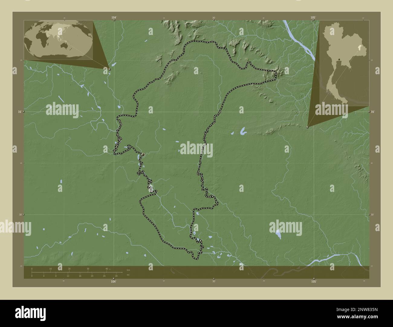 Yasothon, province of Thailand. Elevation map colored in wiki style ...