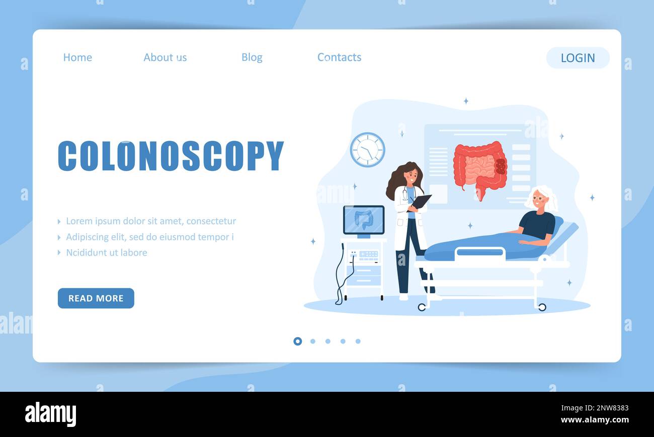 Colonoscopy concept. Landing page template. Female proctologist examine ...