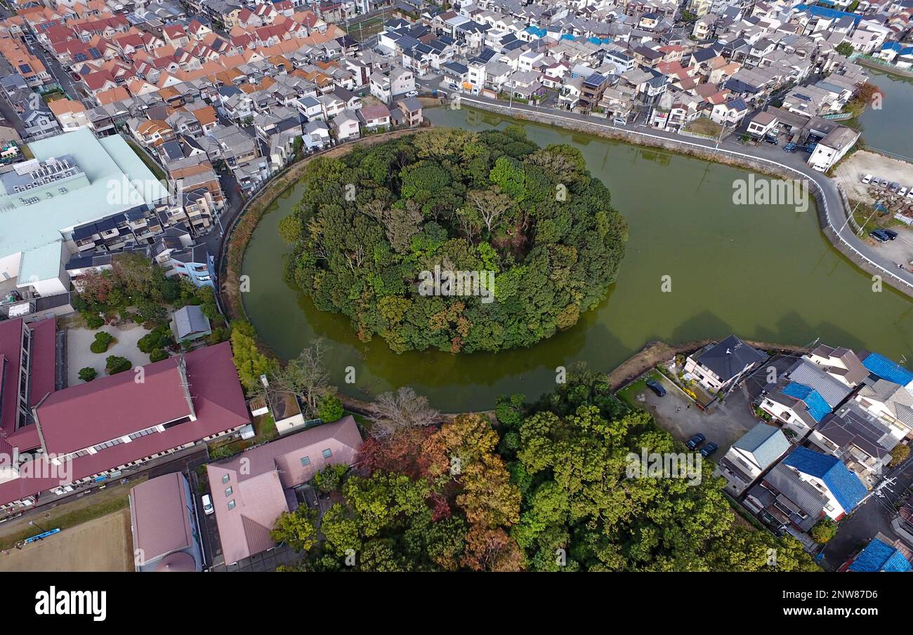 A picture shows Takawashi Maruyama Kofun Tumulus, also called ...