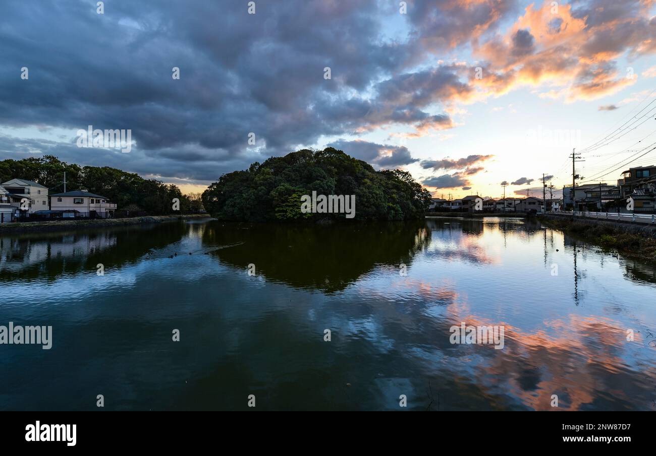A picture shows Takawashi Maruyama Kofun Tumulus, also called ...