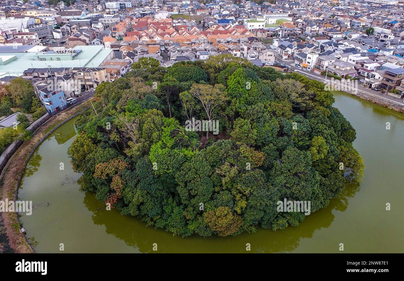 A picture shows Takawashi Maruyama Kofun Tumulus, also called ...