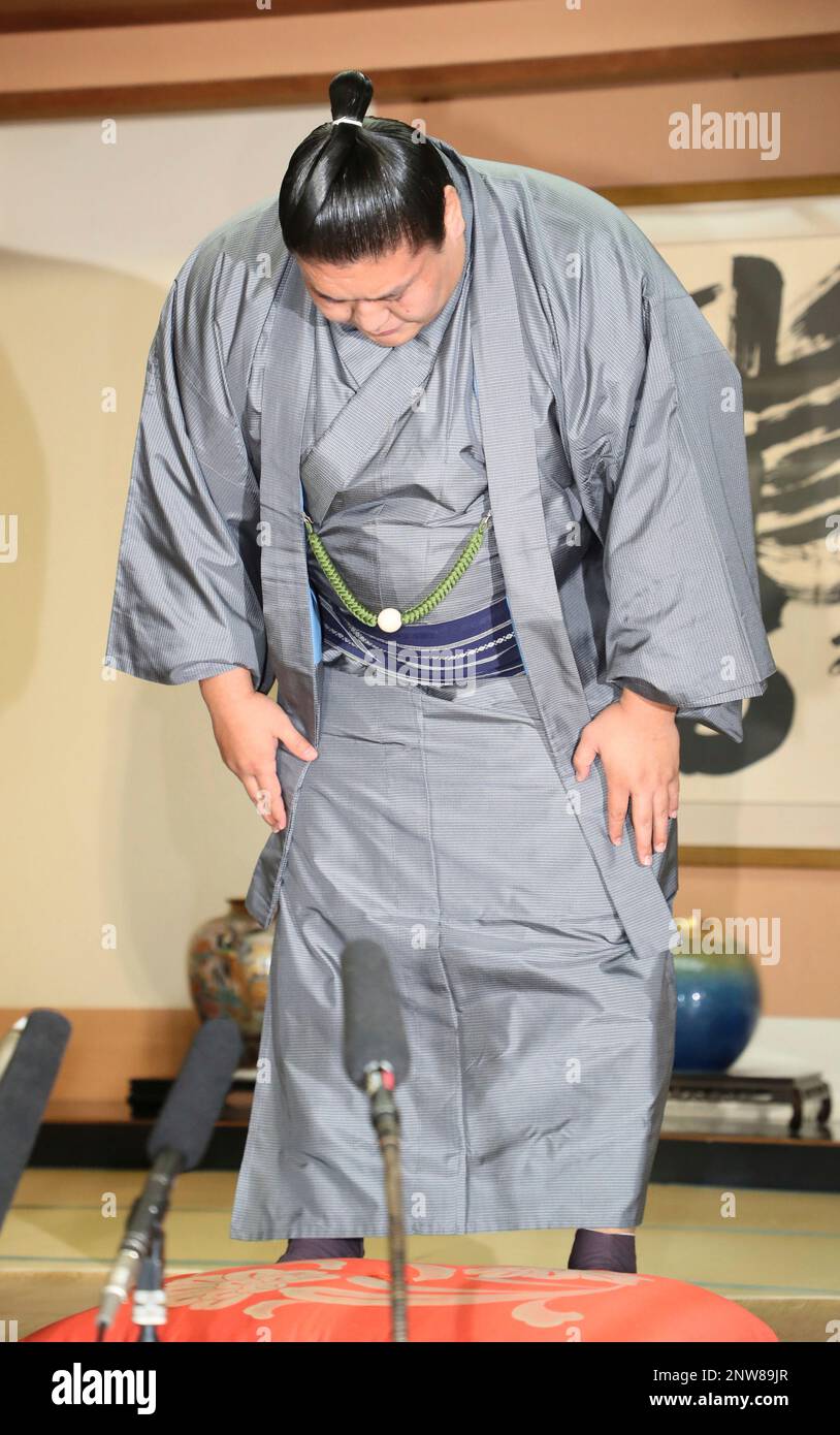 Mongolian somo wrestler Takanoiwa Yoshimori attends a press conference ...