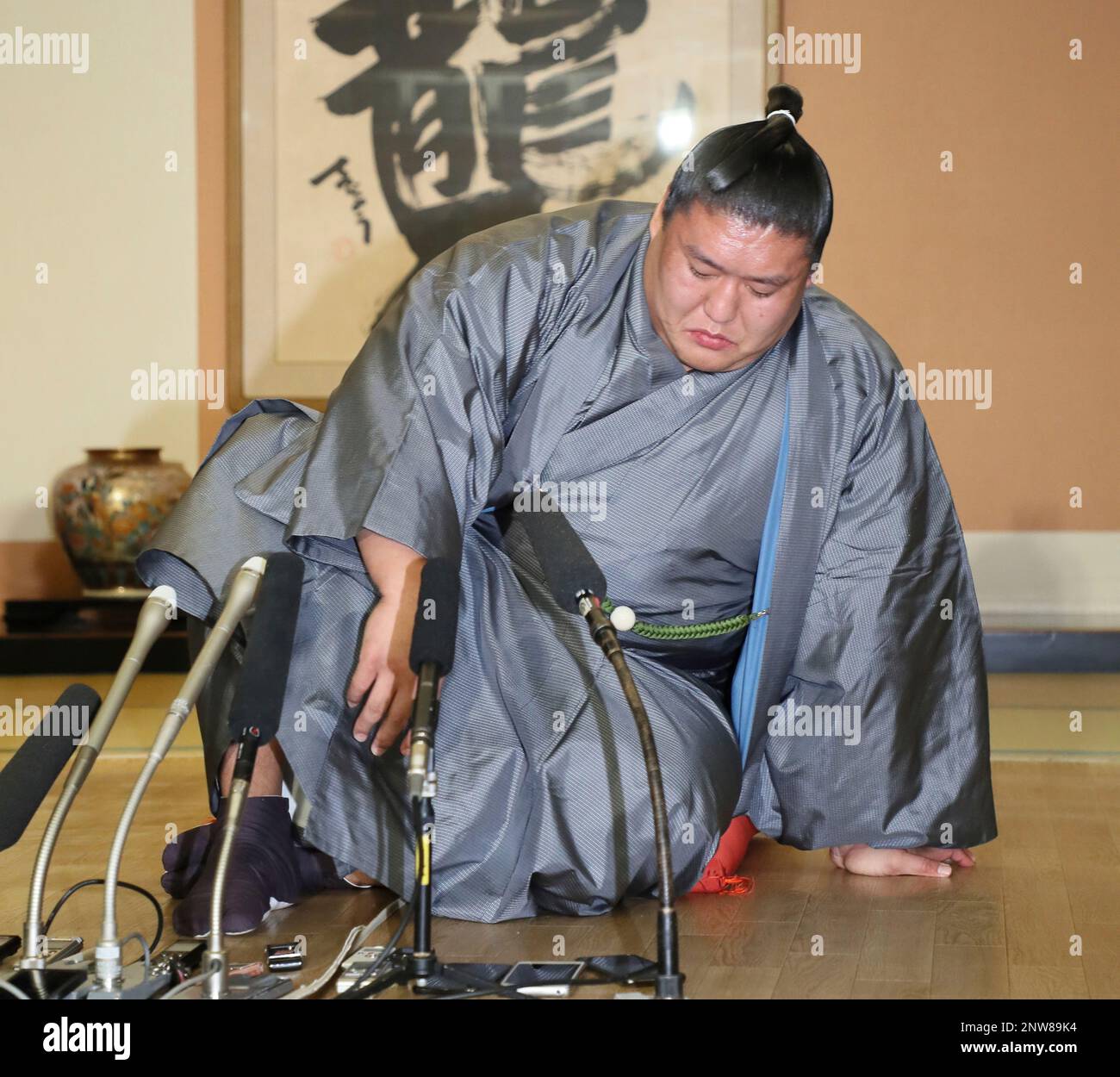 Mongolian somo wrestler Takanoiwa Yoshimori attends a press conference ...