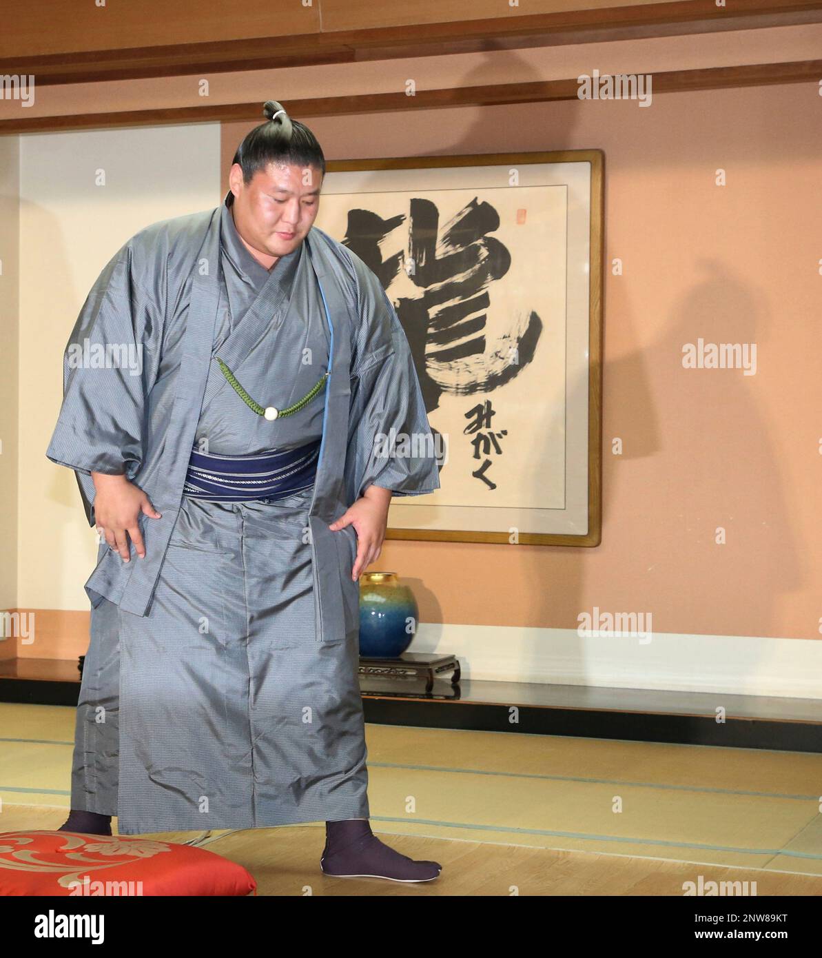 Mongolian somo wrestler Takanoiwa Yoshimori attends a press conference ...