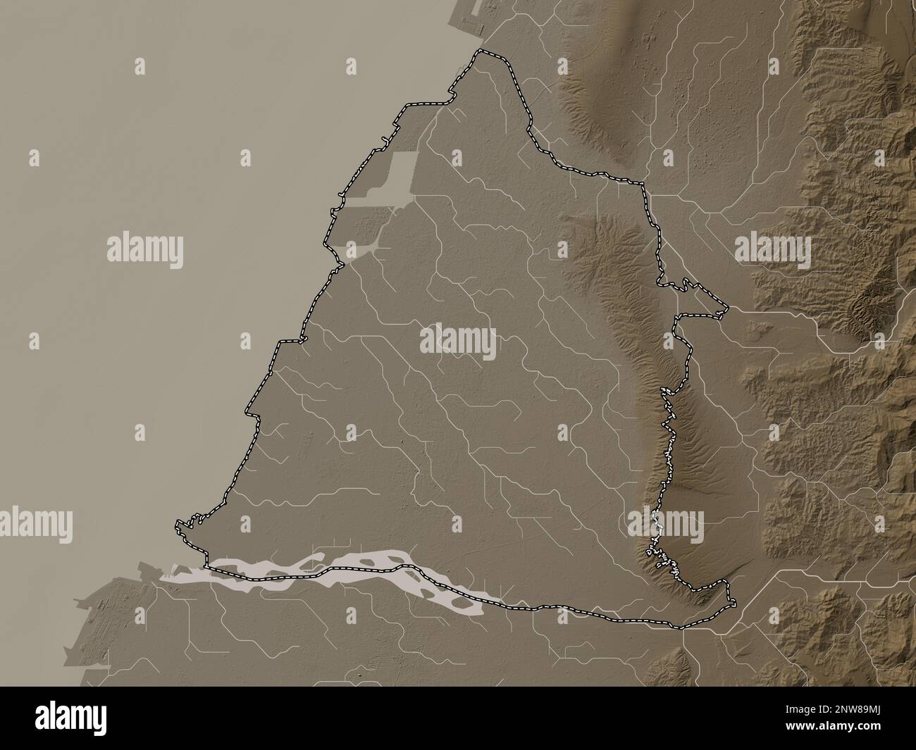 Changhua, county of Taiwan. Elevation map colored in sepia tones with ...