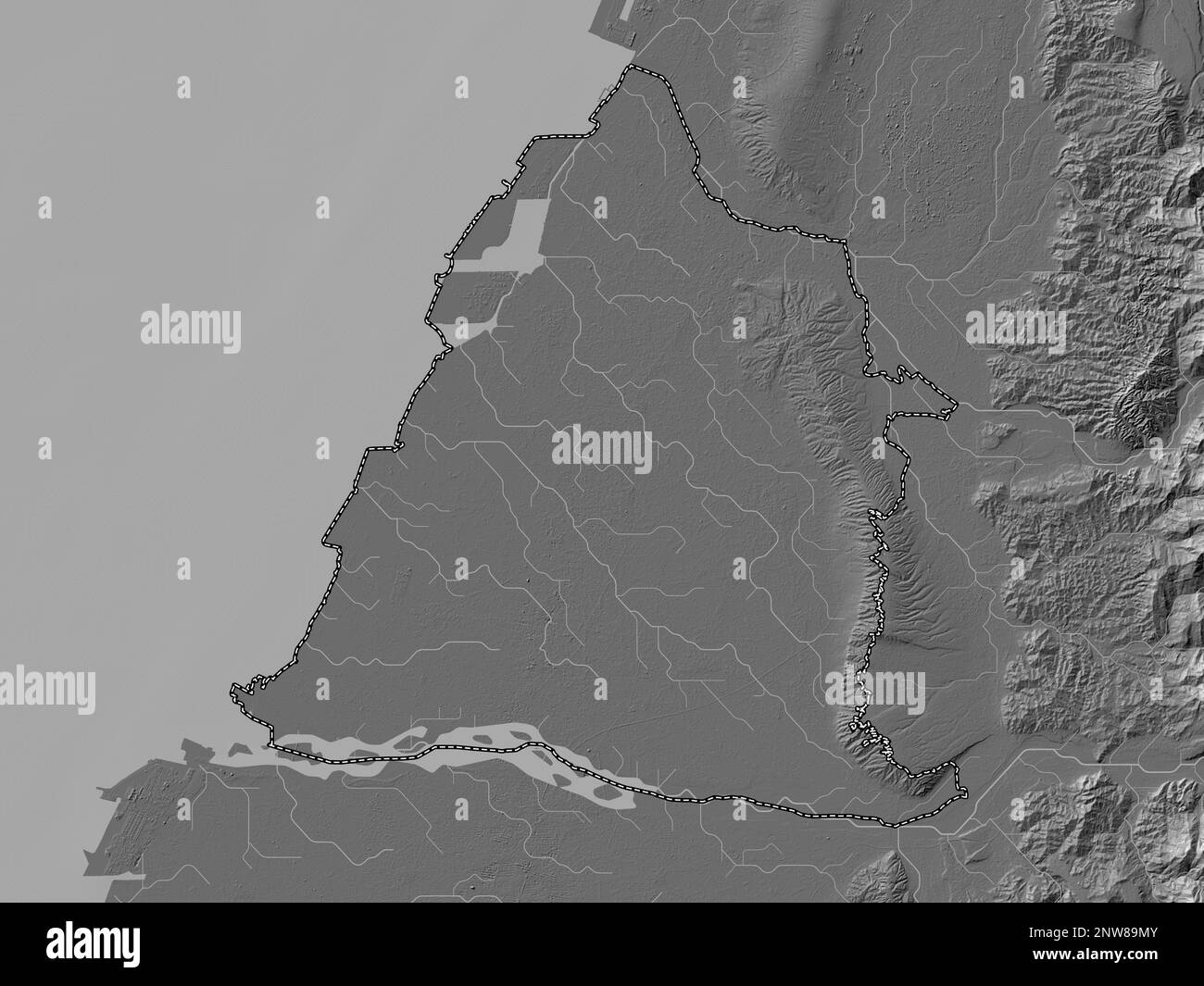 Changhua, county of Taiwan. Bilevel elevation map with lakes and rivers ...