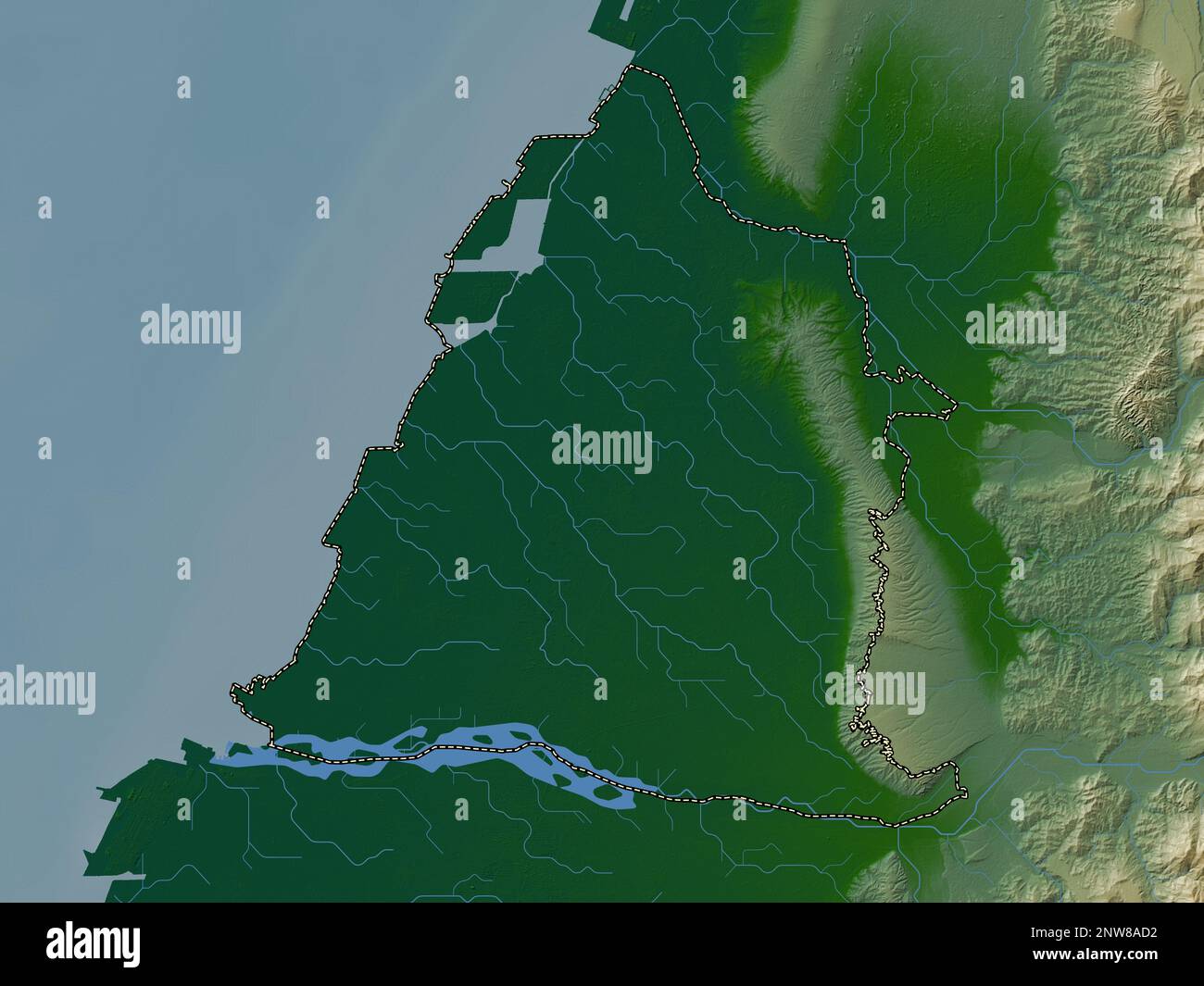 Changhua, county of Taiwan. Colored elevation map with lakes and rivers ...