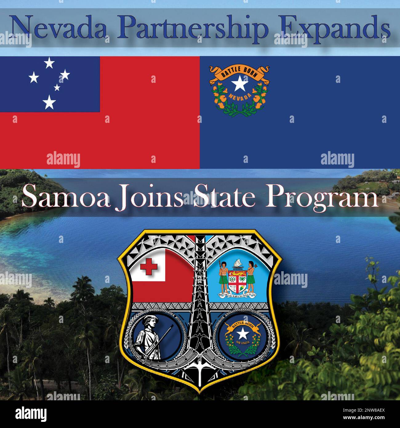 Graphic shows the Samoan and Nevada flags along with an emblem ...