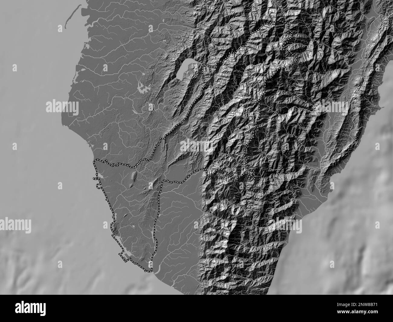 Kaohsiung, special municipality of Taiwan. Bilevel elevation map with ...