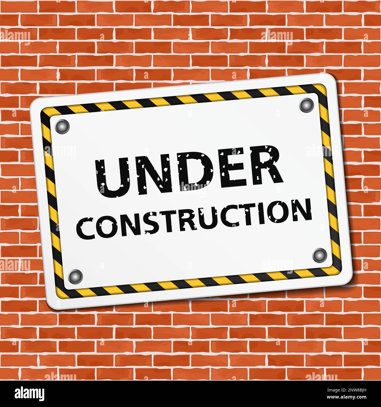 Under construction sign on brick wall, vector eps10 illustration Stock ...