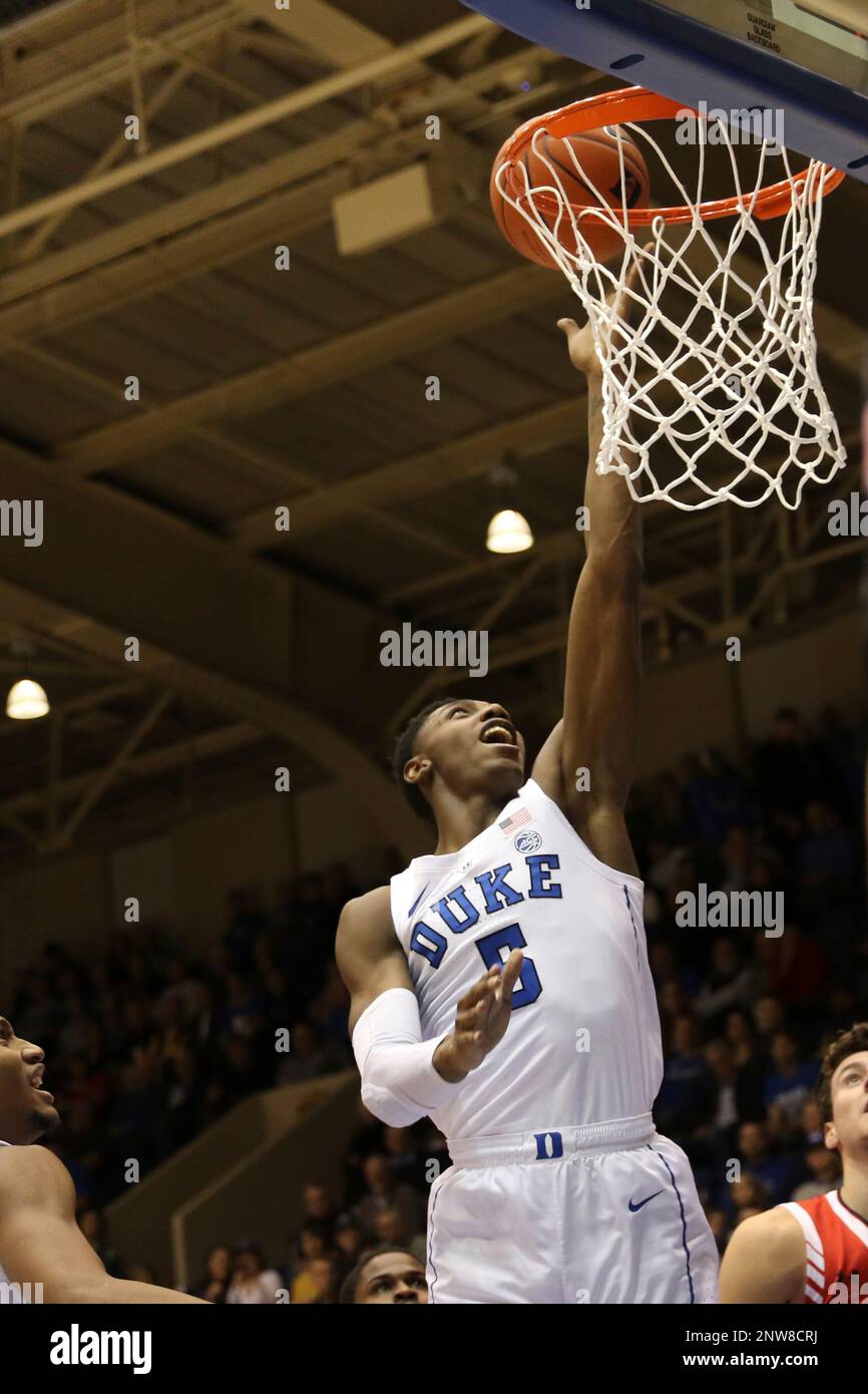 DURHAM, NC - DECEMBER 05: Duke Blue Devils forward RJ Barrett (5) gets ...