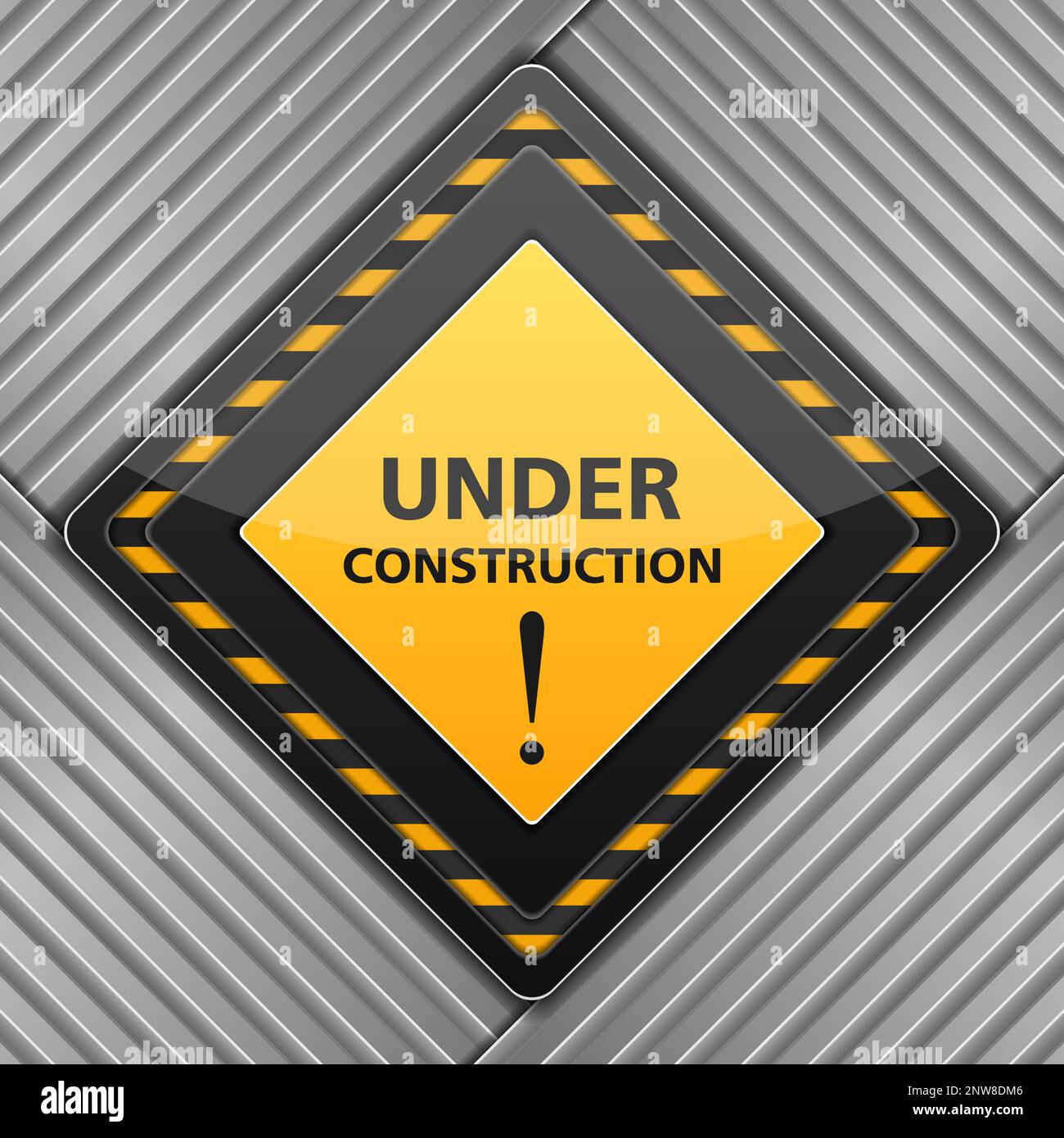 Under construction sign on striped metal background, vector eps10 ...