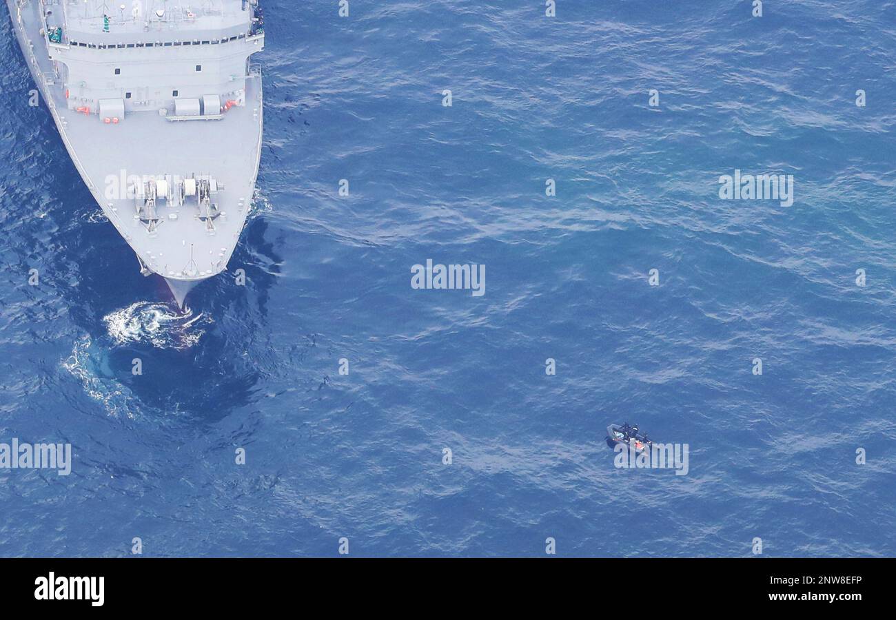 A photo shows the location of the crash off Kochi Prefecture ...