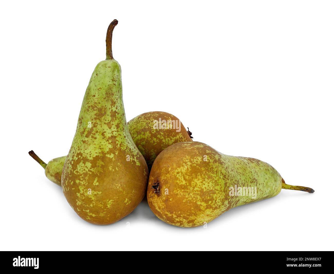 three natural green juicy organic pears isolated on white background ...