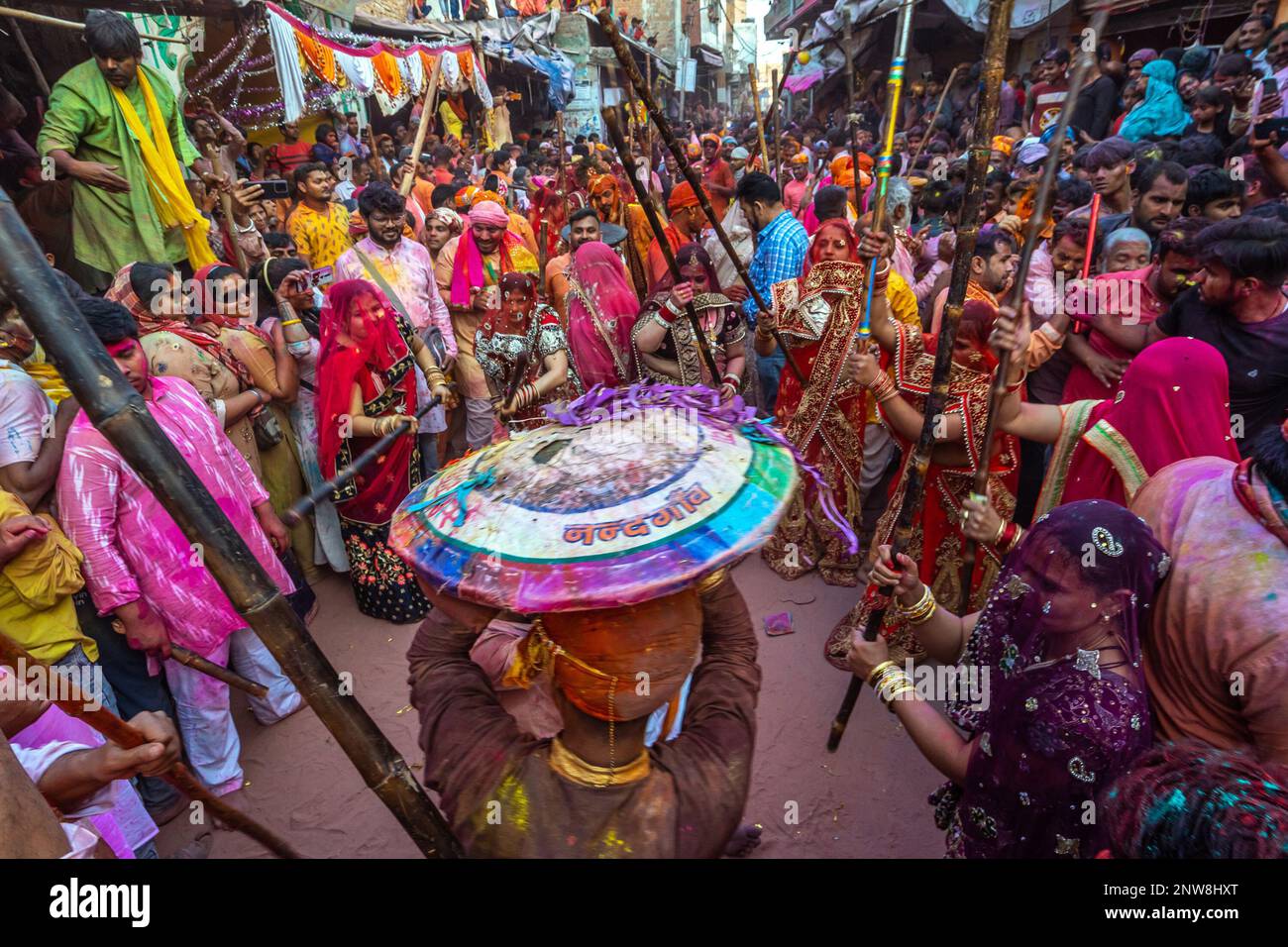 Barsana, Uttar Pradesh, India. 28th Feb, 2023. 'Lathmar Holi' is ...