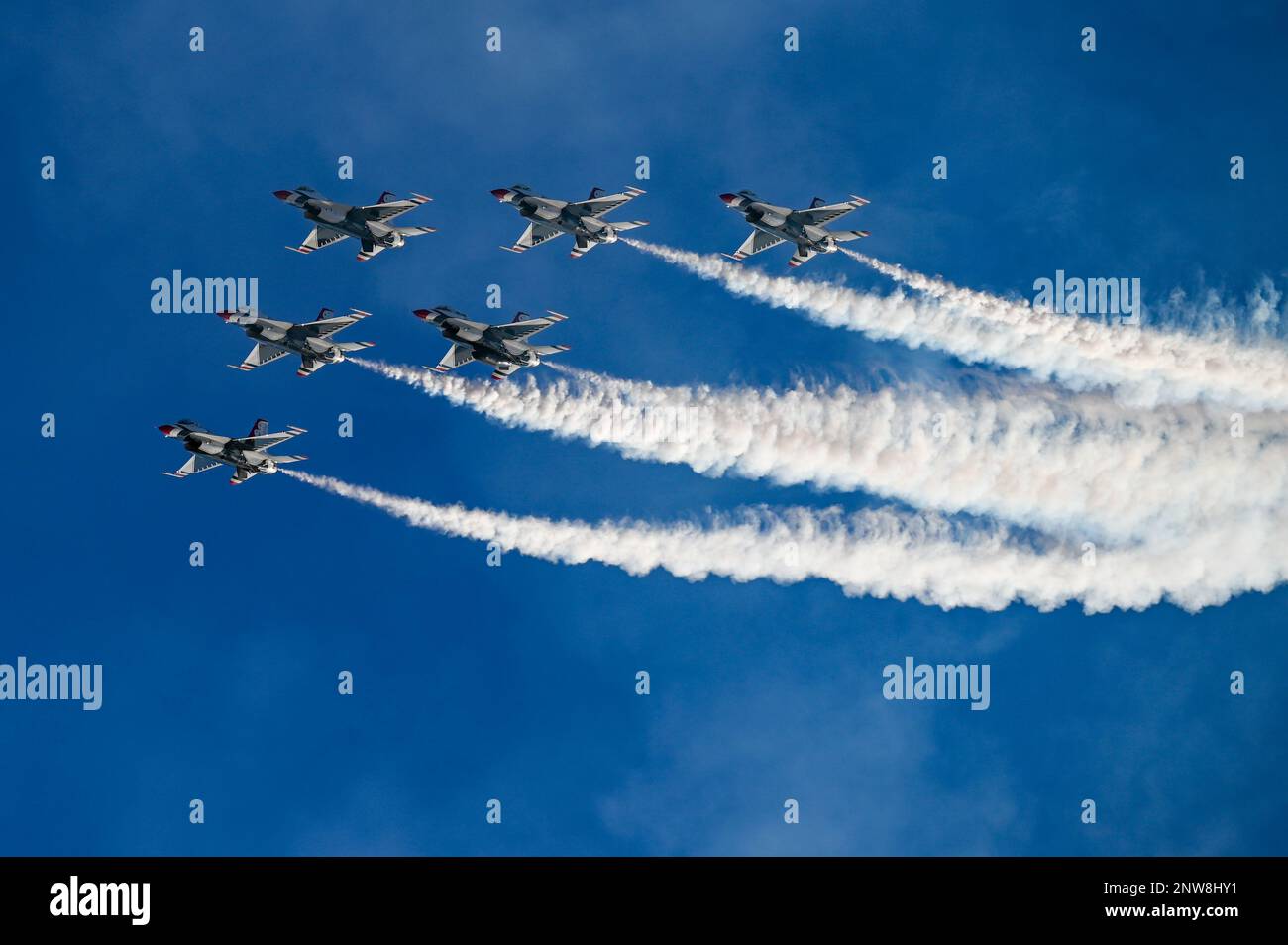 U.S. Air Force F-16 Fighting Falcons, assigned to the Thunderbirds, fly ...