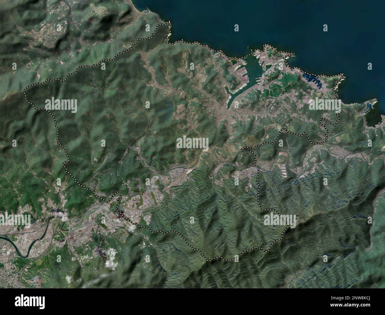 Keelung, provincial city of Taiwan. High resolution satellite map Stock ...