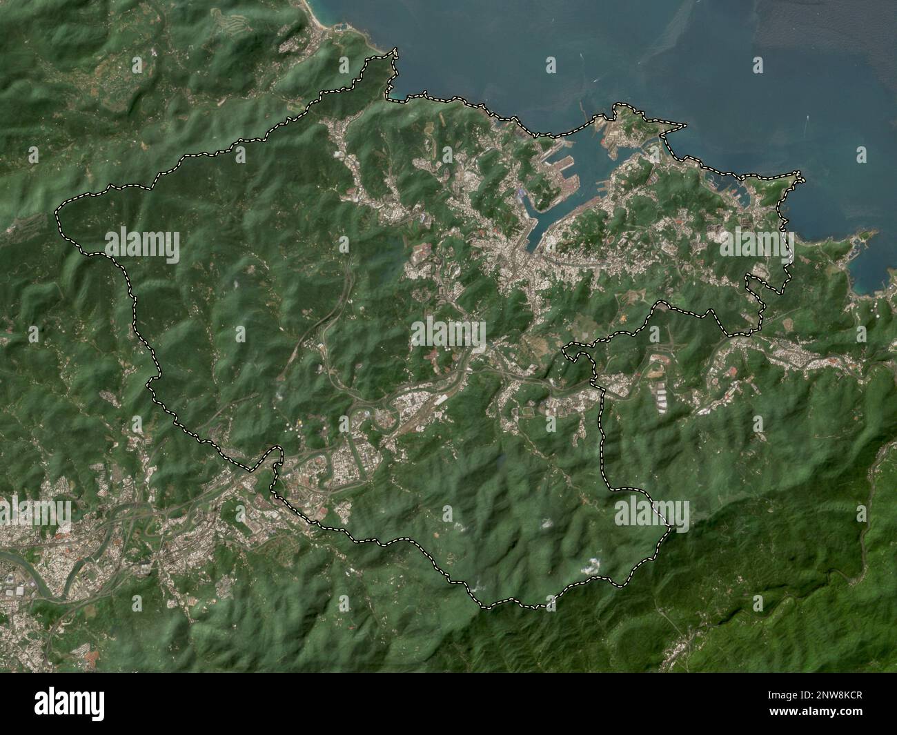 Keelung, provincial city of Taiwan. Low resolution satellite map Stock ...
