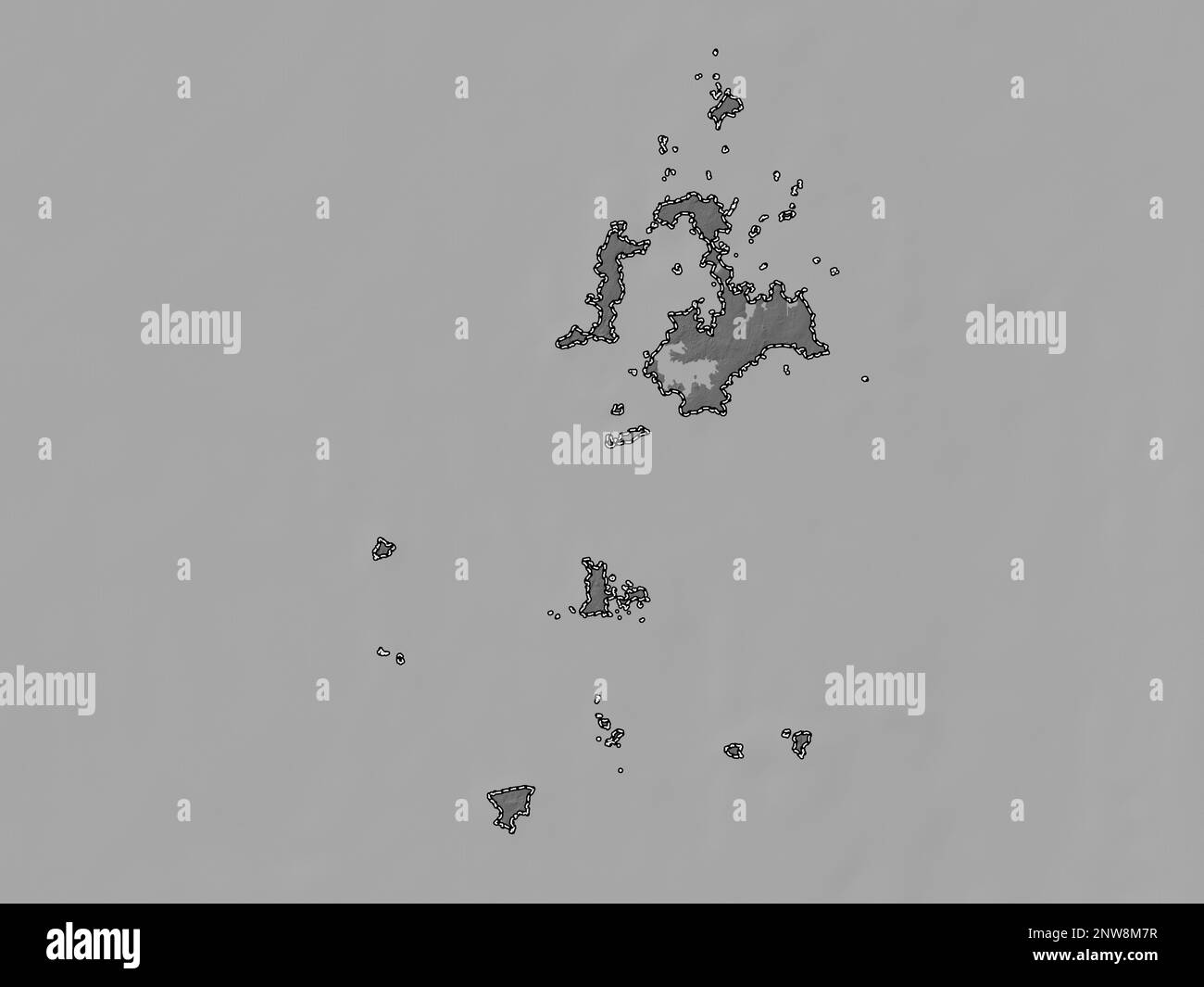 Penghu, county of Taiwan. Bilevel elevation map with lakes and rivers ...