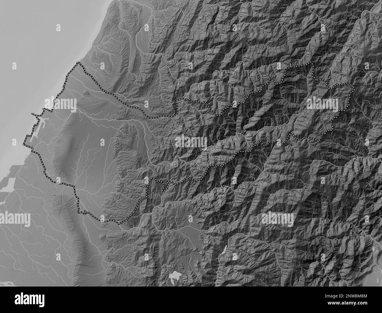 Taichung, special municipality of Taiwan. Grayscale elevation map with ...