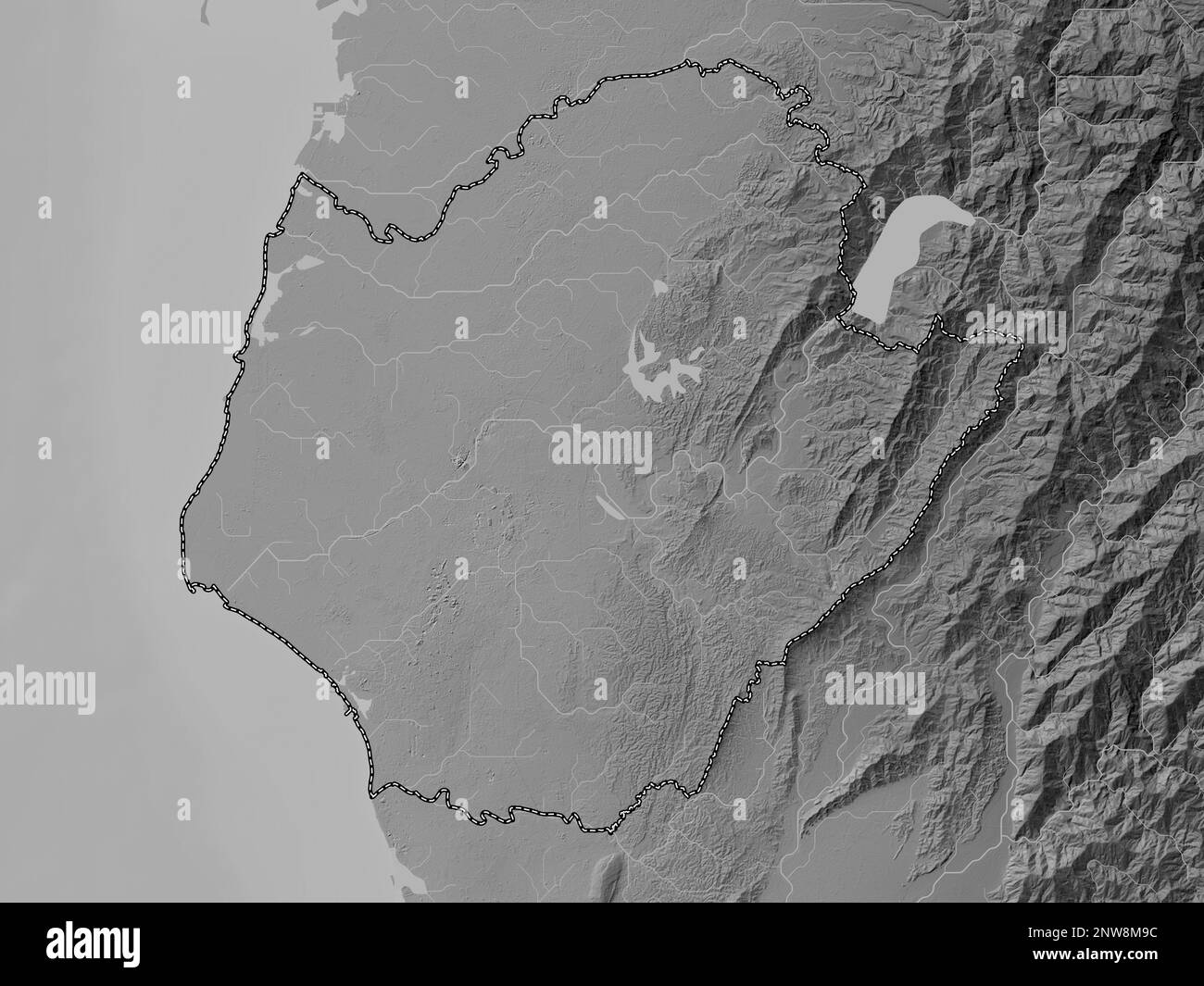Tainan, special municipality of Taiwan. Grayscale elevation map with ...