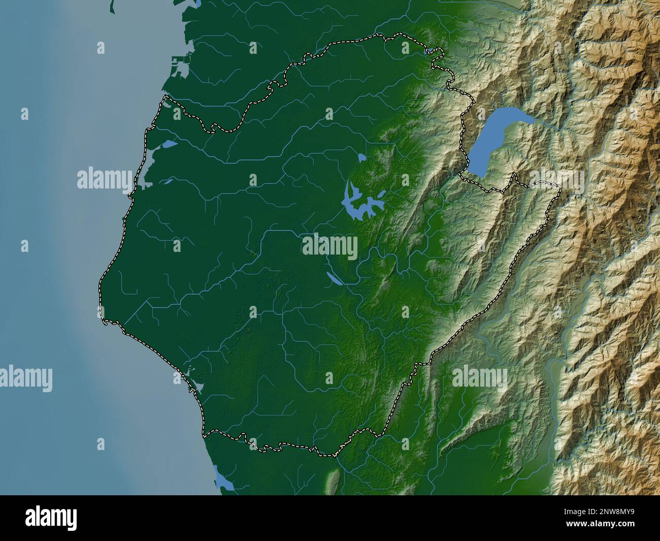 Tainan, special municipality of Taiwan. Colored elevation map with ...