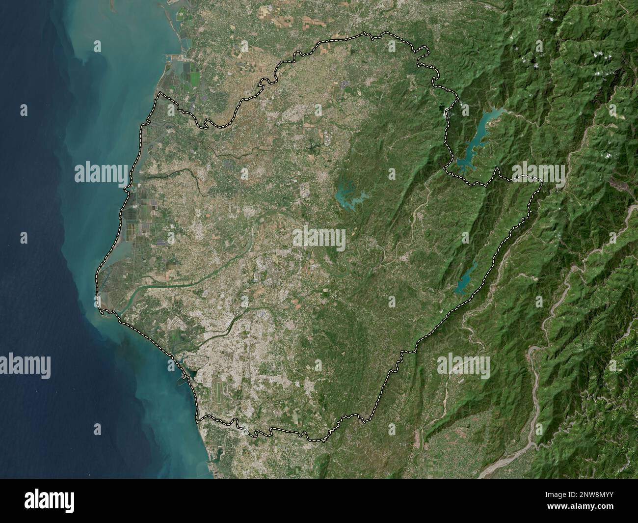 Tainan, special municipality of Taiwan. Low resolution satellite map ...