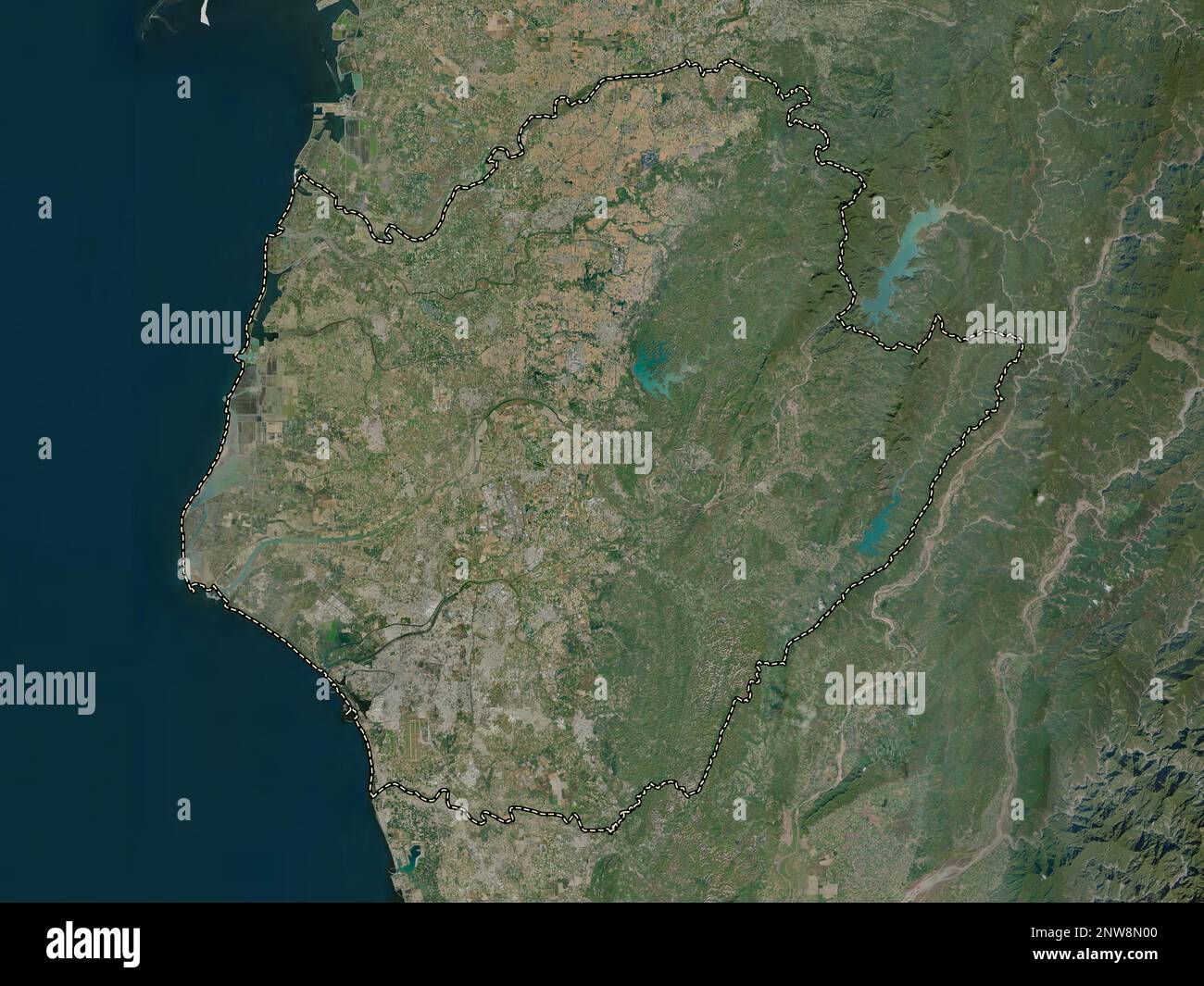 Tainan, special municipality of Taiwan. High resolution satellite map ...