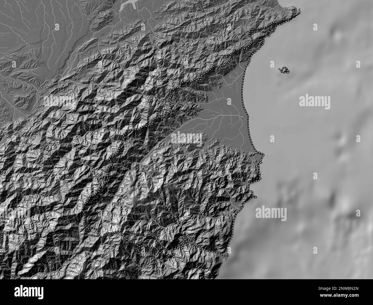 Yilan, county of Taiwan. Bilevel elevation map with lakes and rivers ...