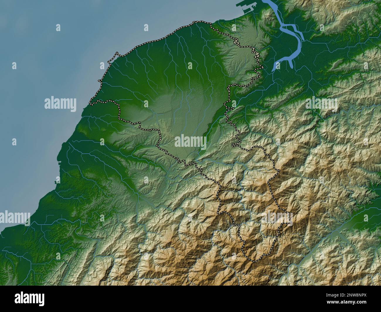 Taoyuan, special municipality of Taiwan. Colored elevation map with ...