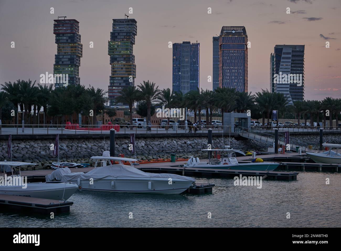 Lusail marina in Lusail city, Qatar sunset view with Yachts and boats ...