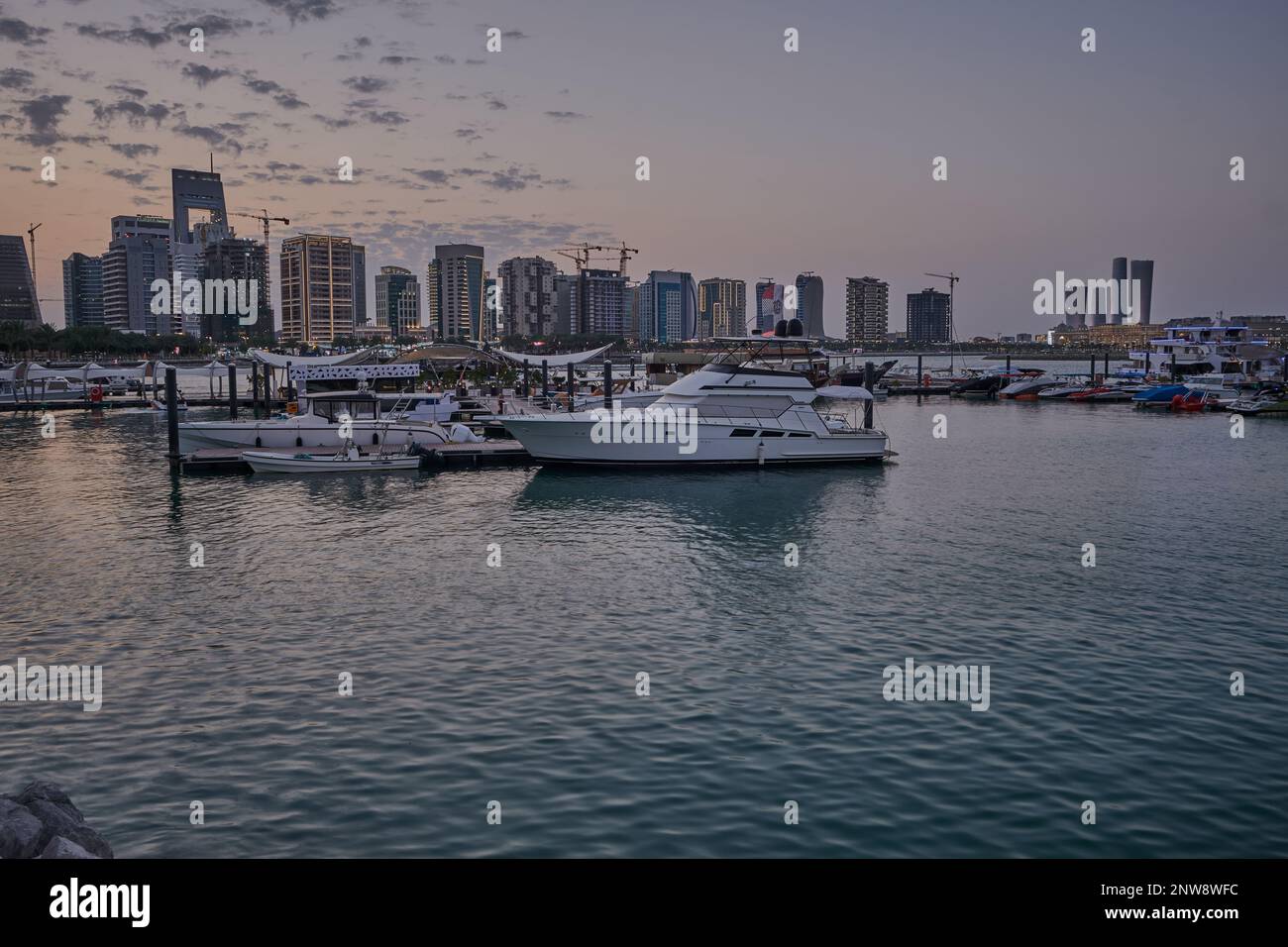 Lusail marina in Lusail city, Qatar sunset view with Yachts and boats ...