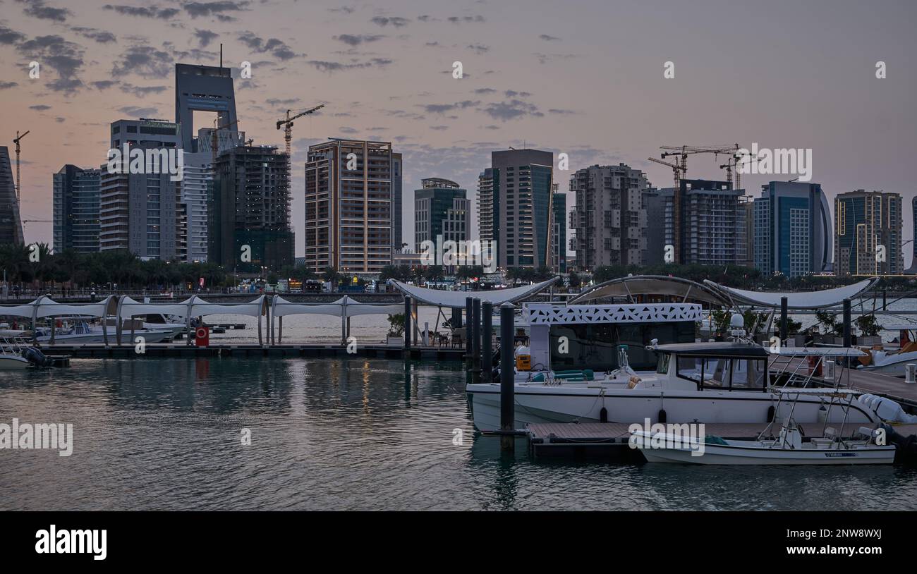 Lusail marina in Lusail city, Qatar sunset view with Yachts and boats ...