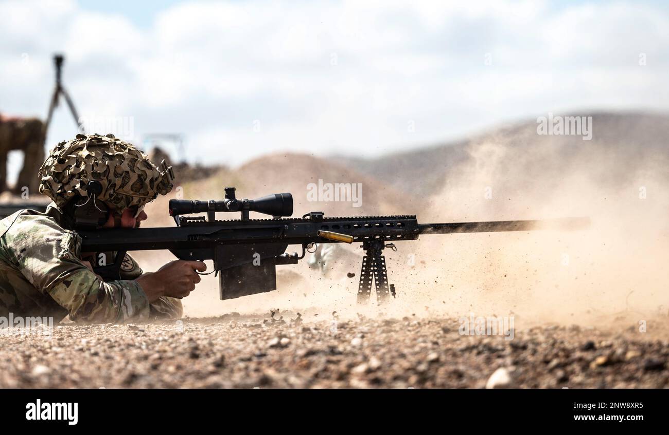A U.S. Army soldier fires a sniper rifle during an East Africa Response ...
