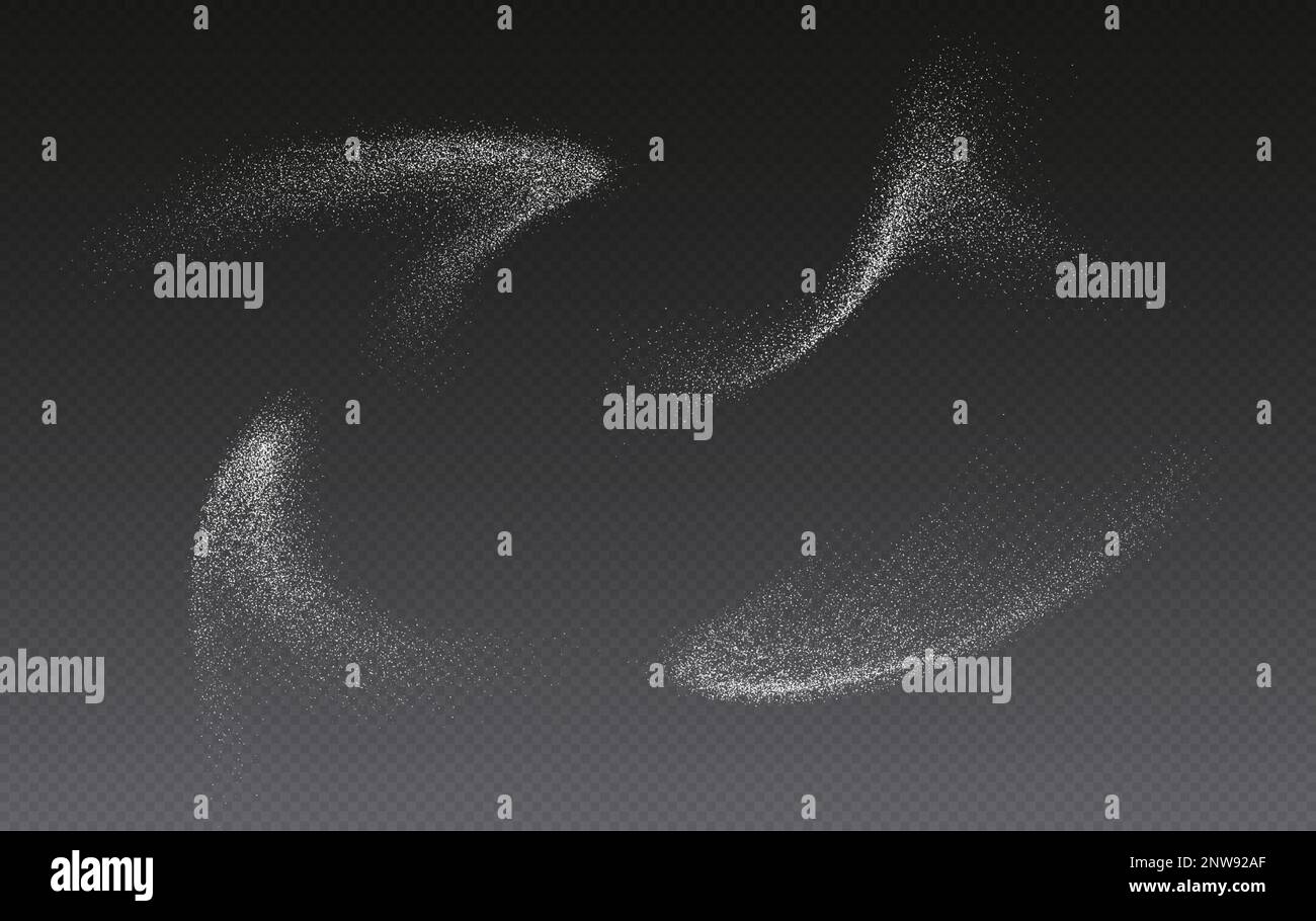 Sugar powder splash, flying salt, baking flour top view. White powder ...