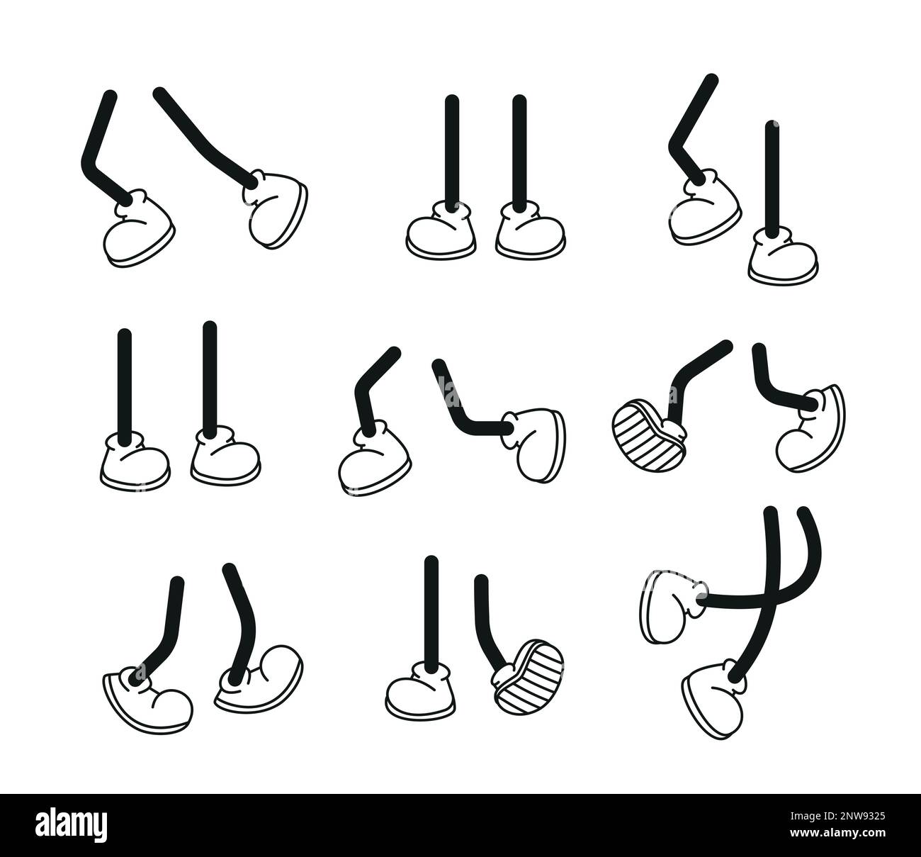 Cartoon Vector Walking Feet In Trainers Or Sneakers On Stick Legs In Various Positions Eps 10