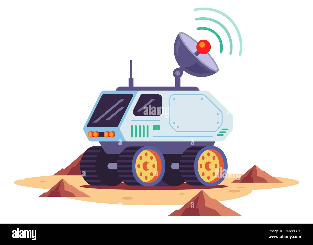 the rover studies the planet and transmits data to earth. flat vector ...