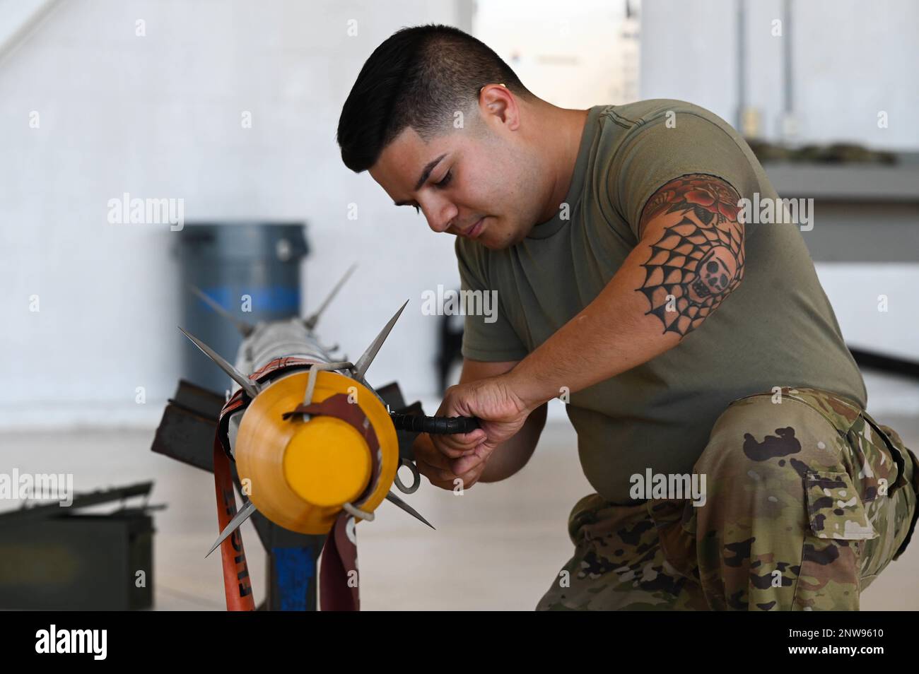 U.S. Air Force Airman Samuel Polk, a weapons load crew member with the ...