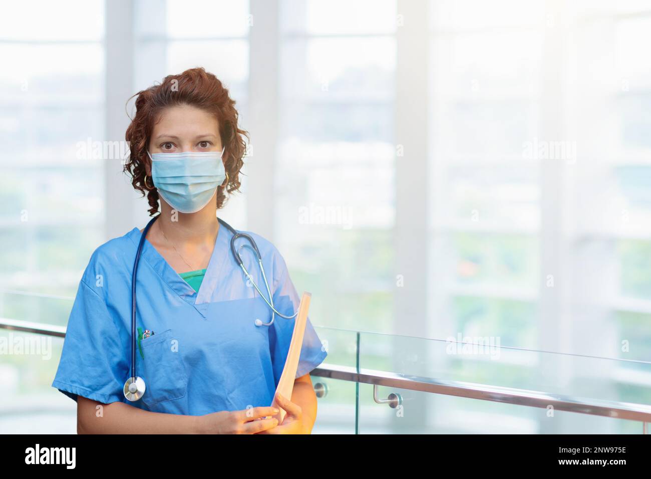 Doctor or nurse with stethoscope and face mask. Medical specialist ...