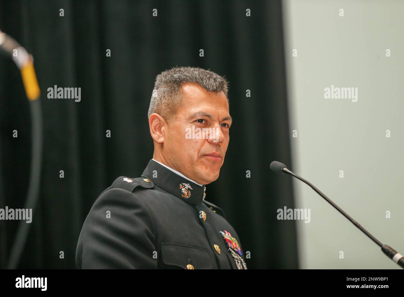 Lt. Col. Daniel Sanchez, 8th Marine Corps District Executive Officer, addresses the new ...