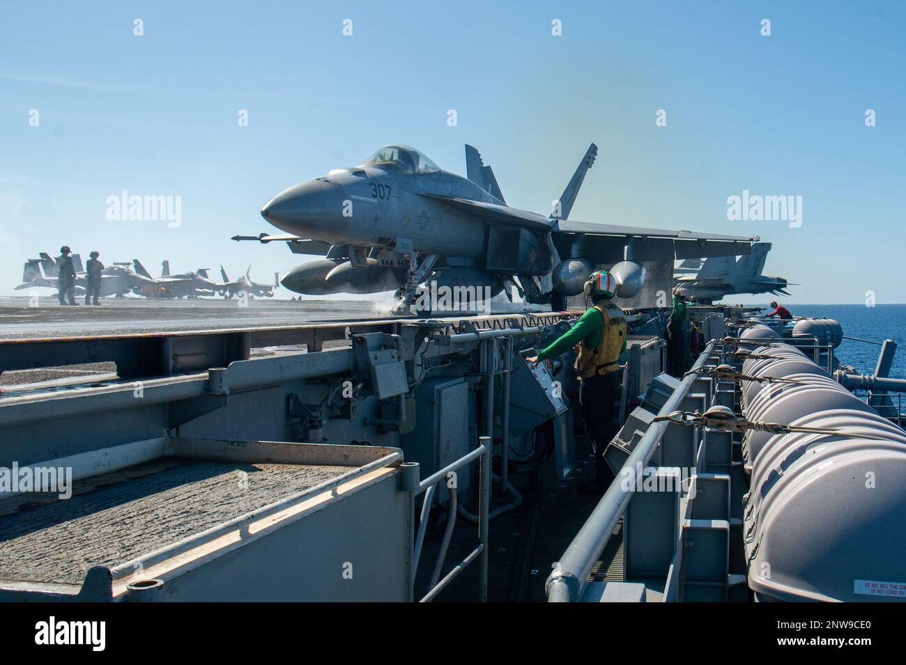 230113-N-MH015-1150 SOUTH CHINA SEA (Jan. 13, 2023) An F/A-18E Super Hornet from the “Kestrels ...