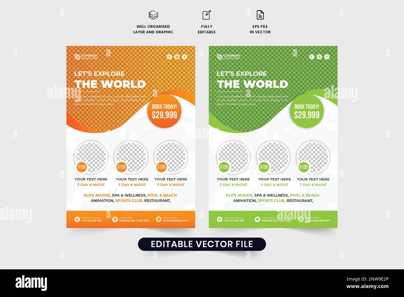 Touring group advertisement leaflet and flyer design with orange and ...