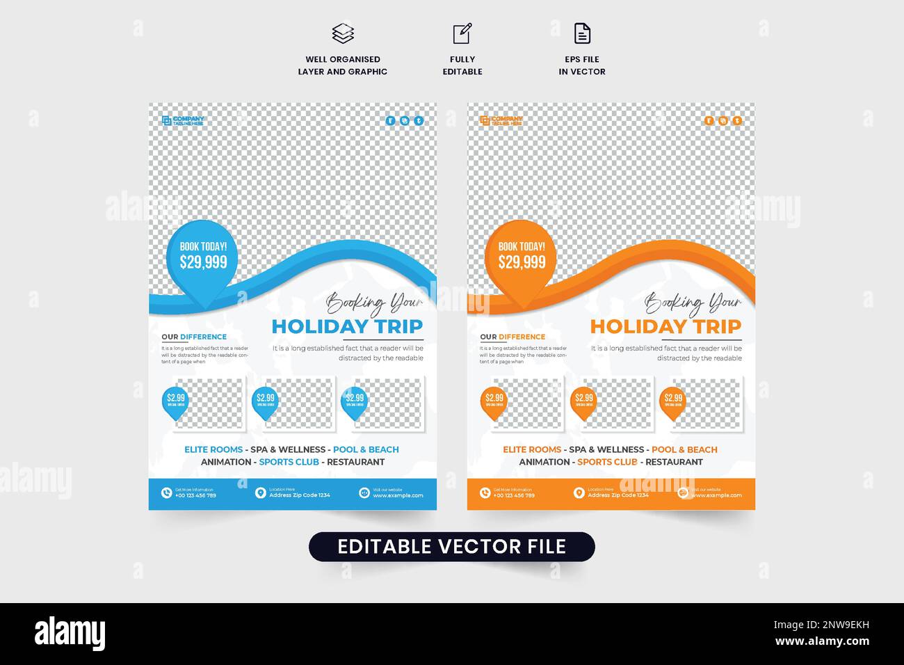 Creative travel agency advertisement flyer design with location pins ...