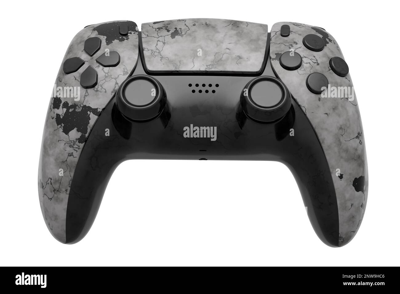 Realistic video game joystick with black marble texture on white ...