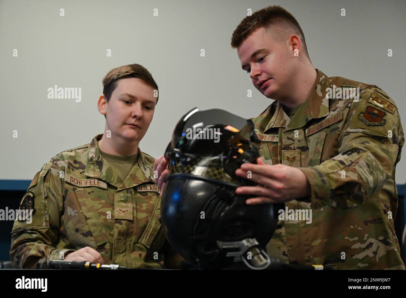 U.S. Air Force Staff Sgt. Kyle Knowles, an aircrew flight equipment craftsman with the 33rd ...