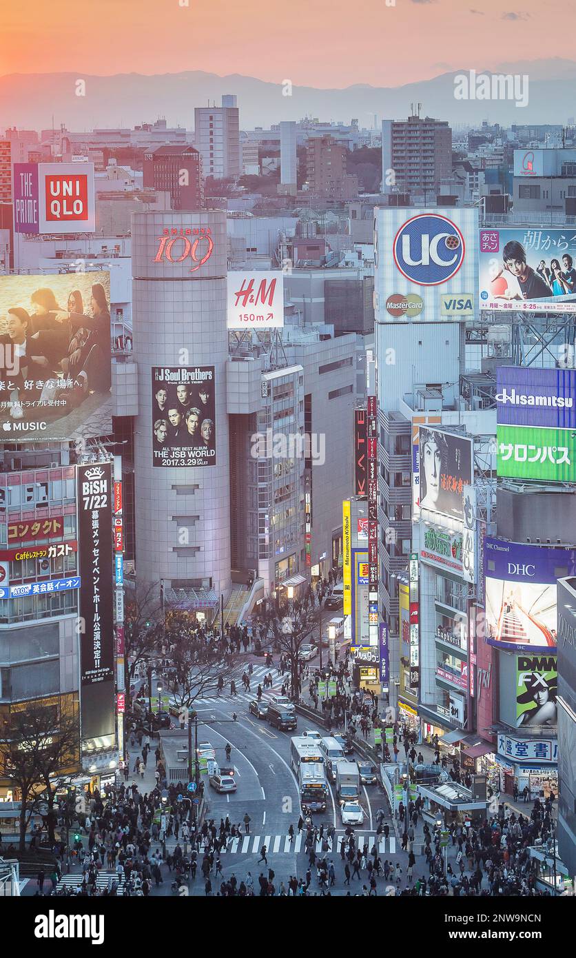 Shibuya skyline and scramble Kousaten crossing in Hachiko square. Tokyo ...