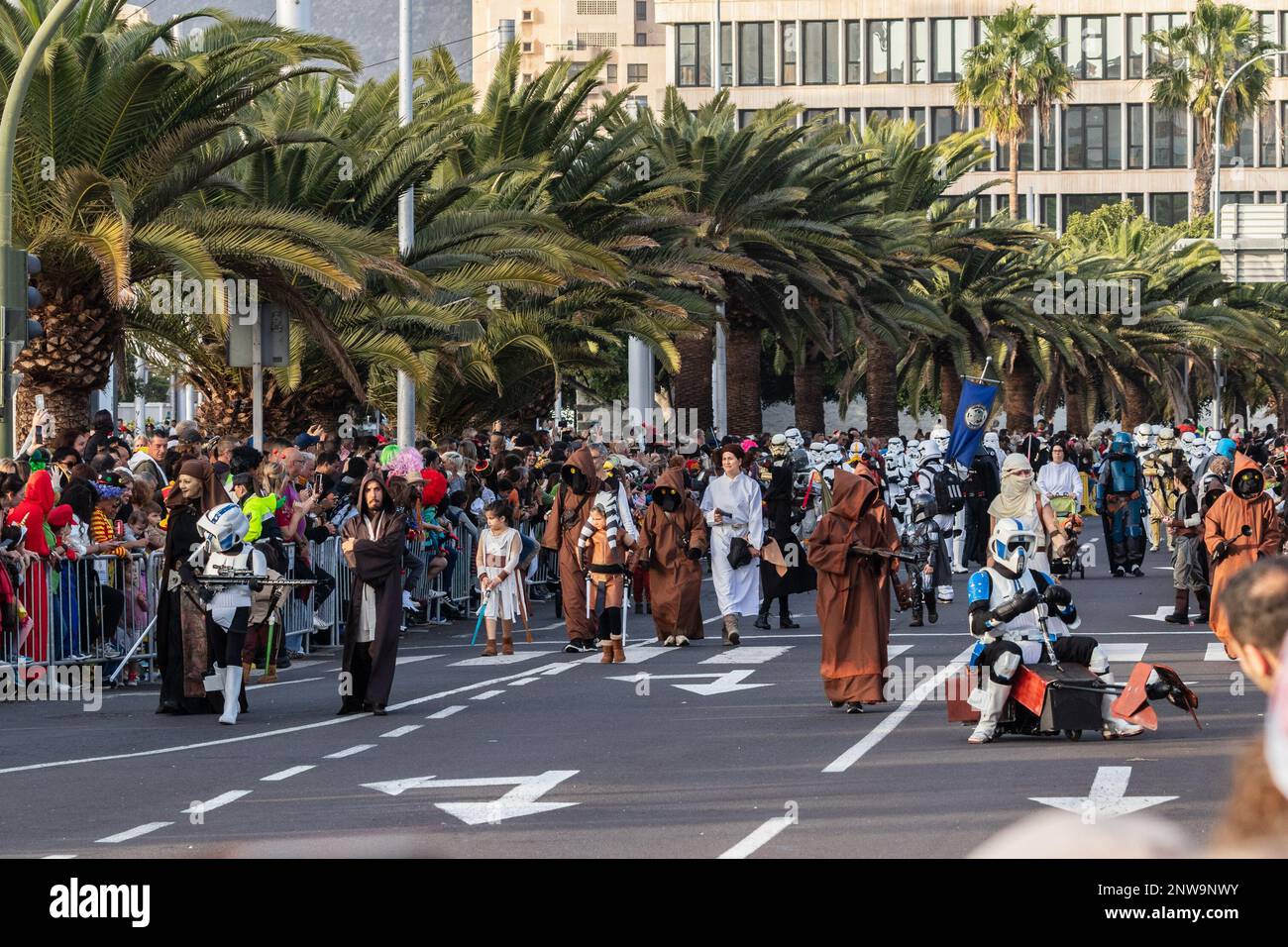 SANTA CRUZ DE TENERIFE, SPAIN - FEBRUARY 21, 2023: Coso parade - along the Avenida de Anaga ...