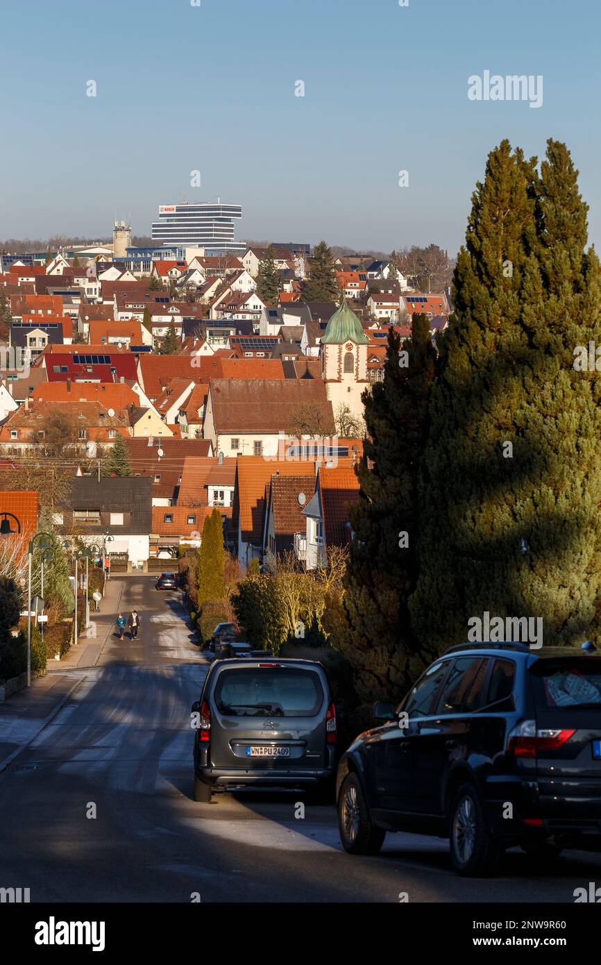 1.1.2020 Renningen, Germany. A street in a small German town where a ...
