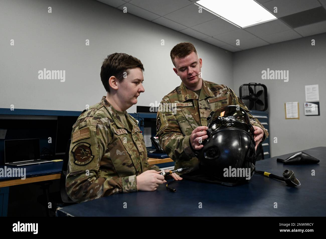 U.S. Air Force Staff Sgt. Kyle Knowles, an aircrew flight equipment craftsman with the 33rd ...
