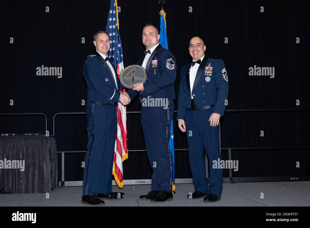Senior Master Sgt. Kyle Overby, center, 336th Sortie Generation flight ...